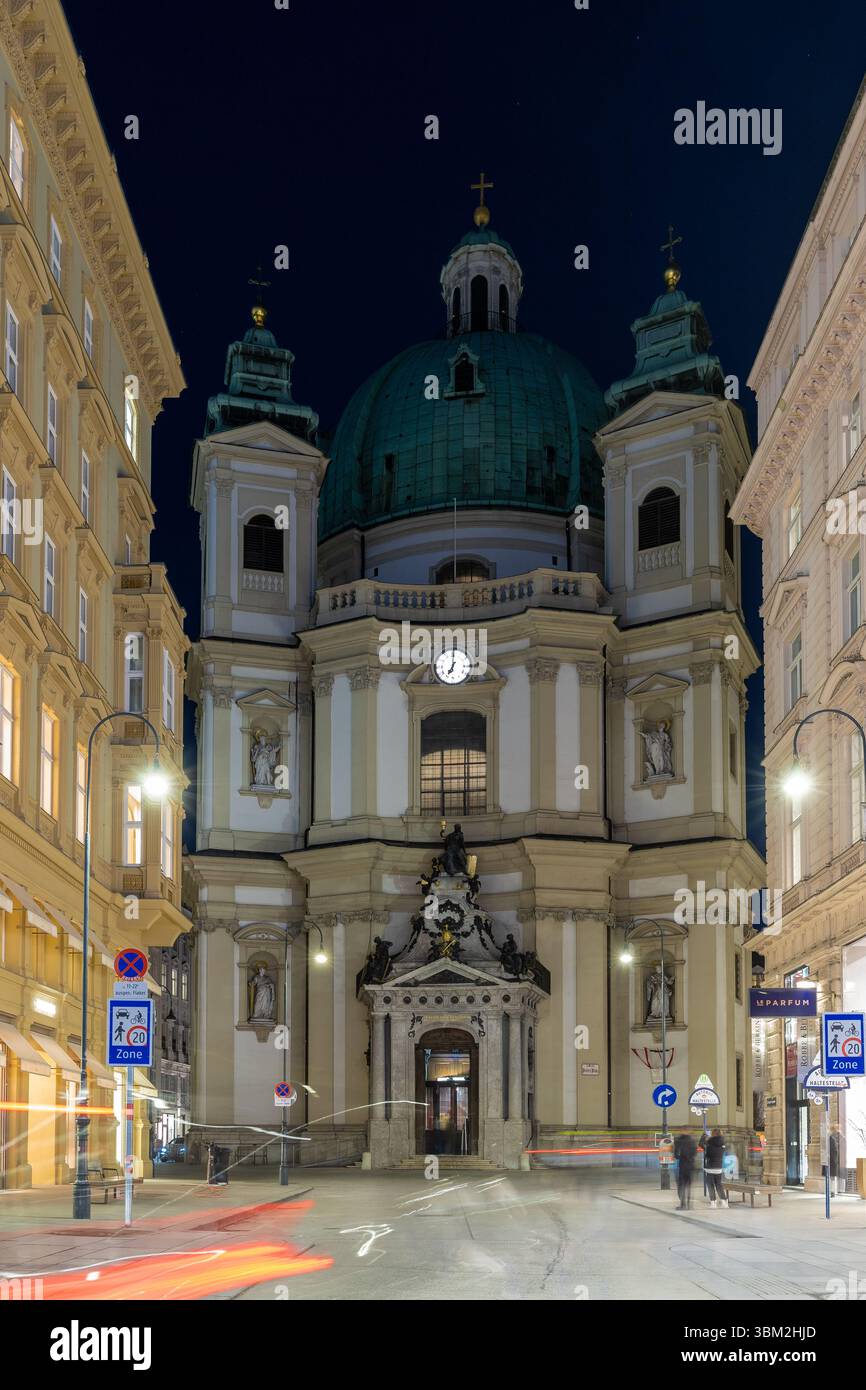 Peterskirche is a Baroque Roman Catholic parish church in Vienna seen ...