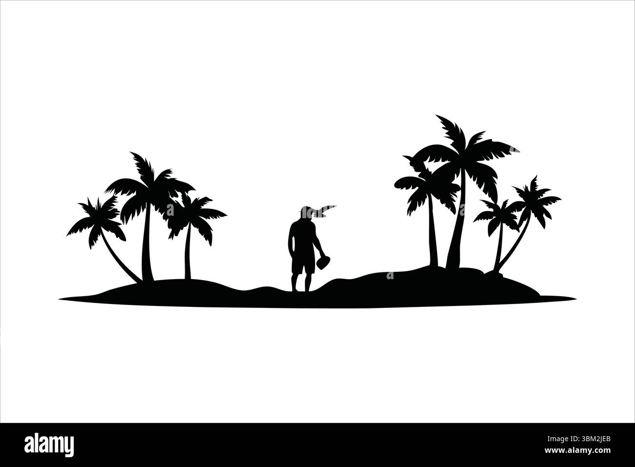 Surfer with Palm Trees Beach Silhouette - Tropical Surf Scene Vector ...