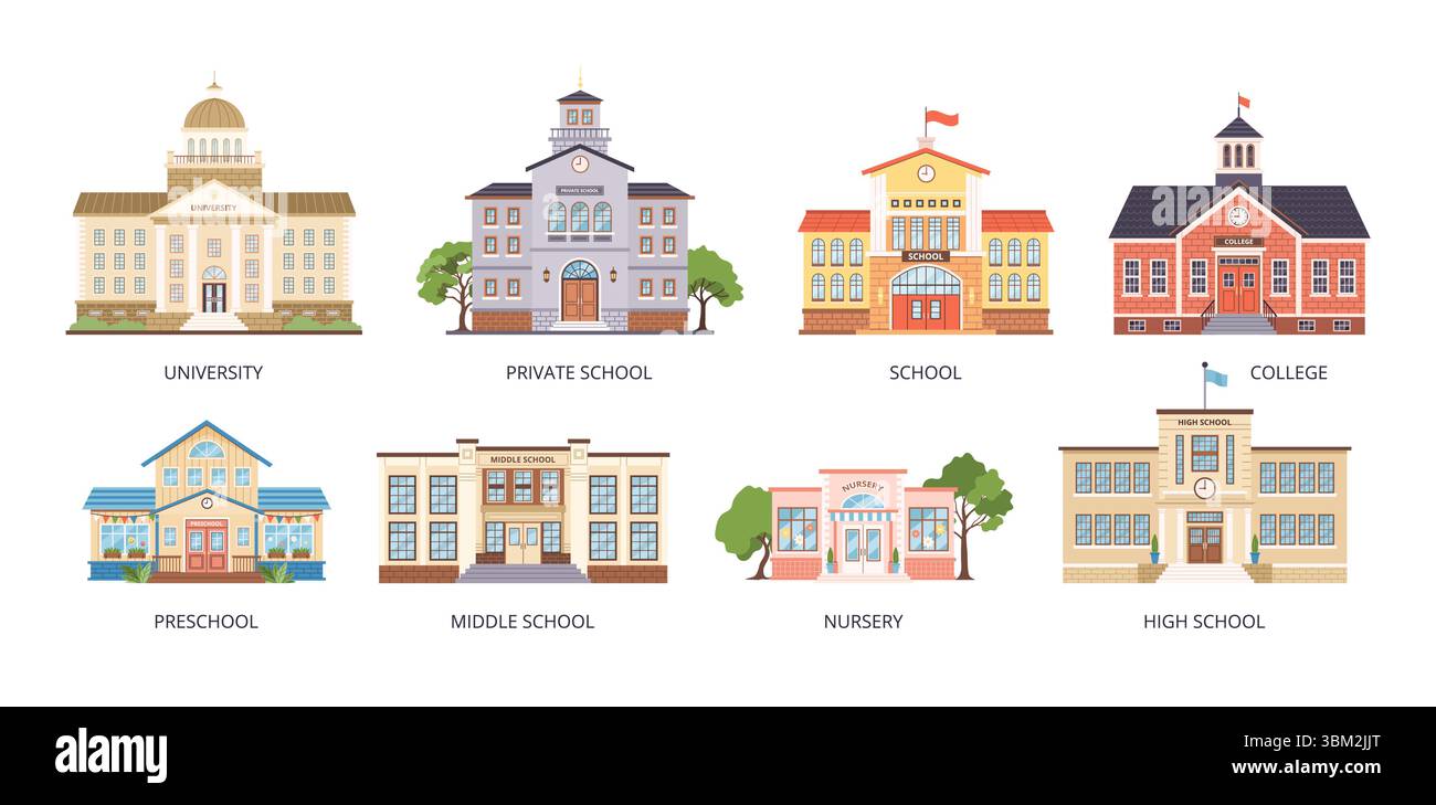 Educational building icons in flat style. Clip art Stock Vector Image ...