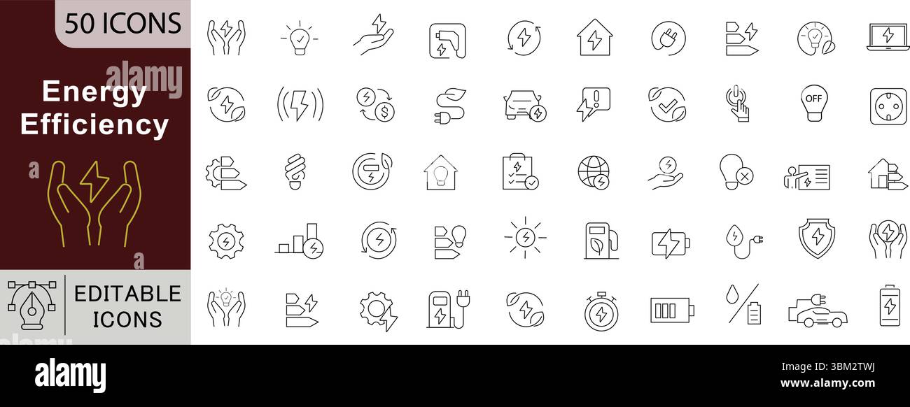 Energy Efficiency Line Icons Set. Renewable Power, Smart Home and ...