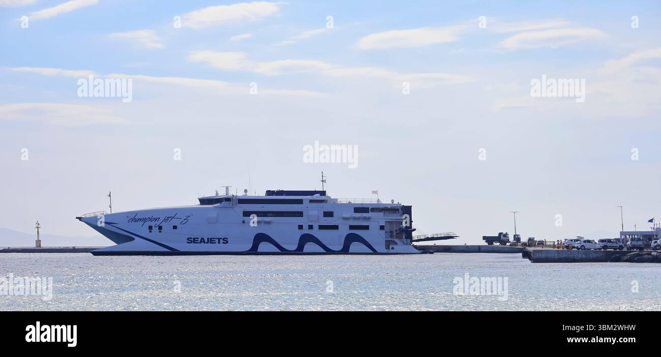 Seajets high speed ferry boat, Tinos new harbour, Tinos island, The ...
