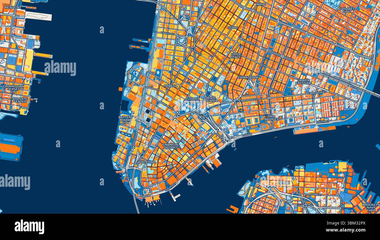 Colorful New York City Art Map with Labels and Buildings with many ...