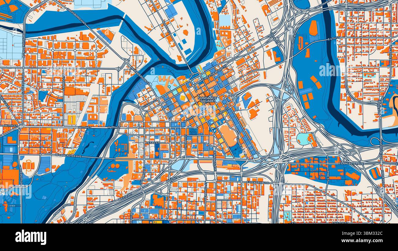 Colorful Fort Worth Art Map with Labels and Buildings with many details ...