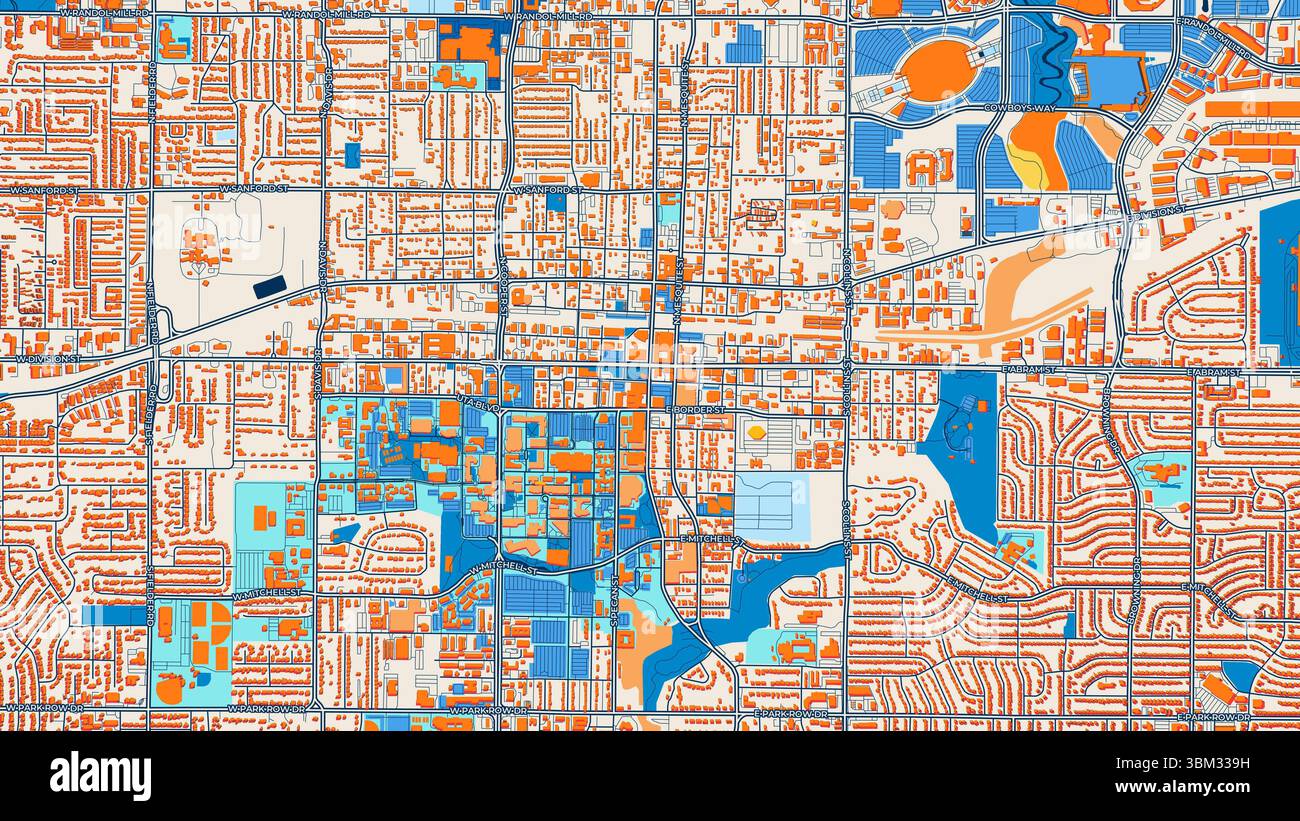 Colorful Arlington Art Map with Labels and Buildings with many details ...