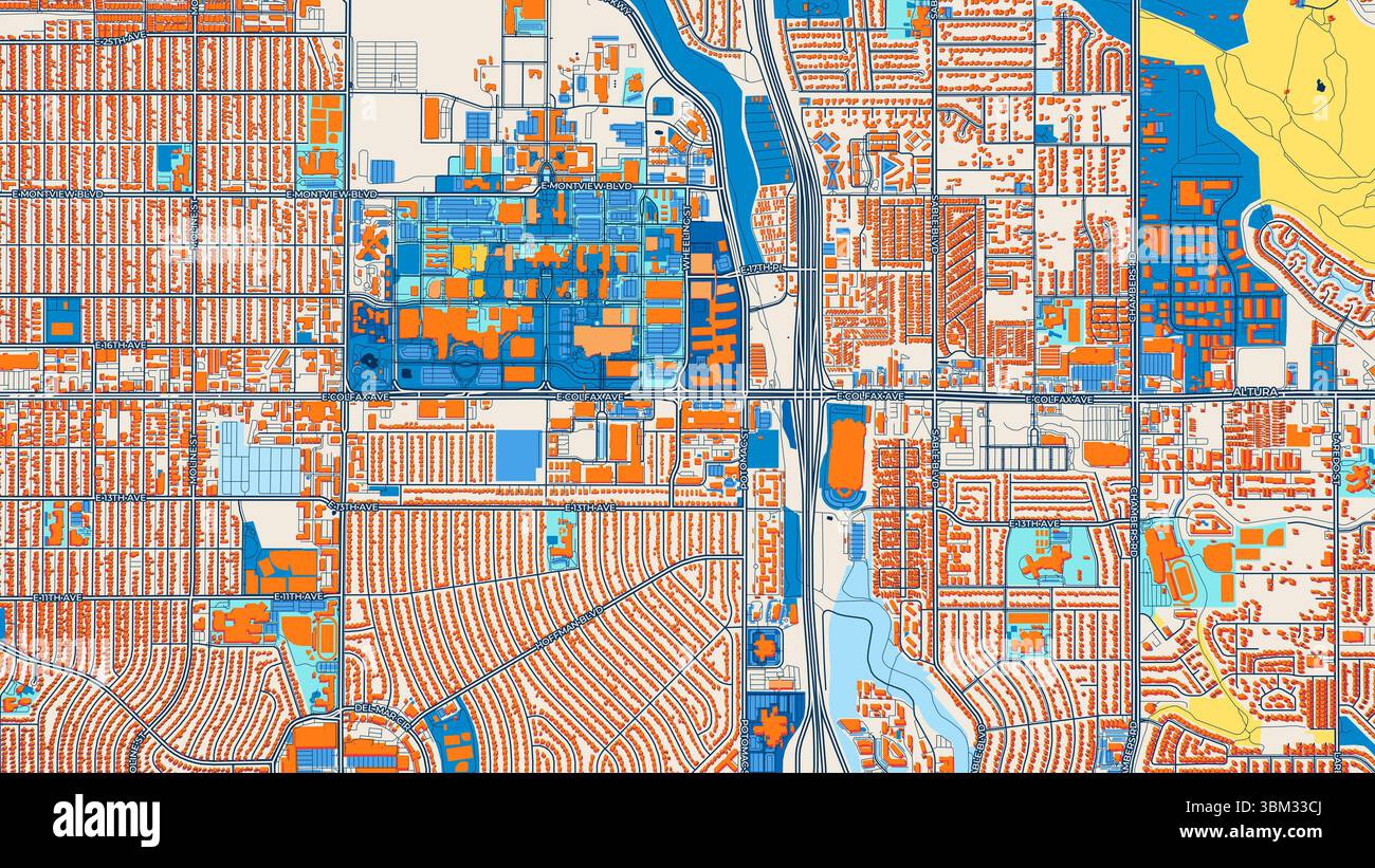 Colorful Aurora Art Map with Labels and Buildings with many details for ...
