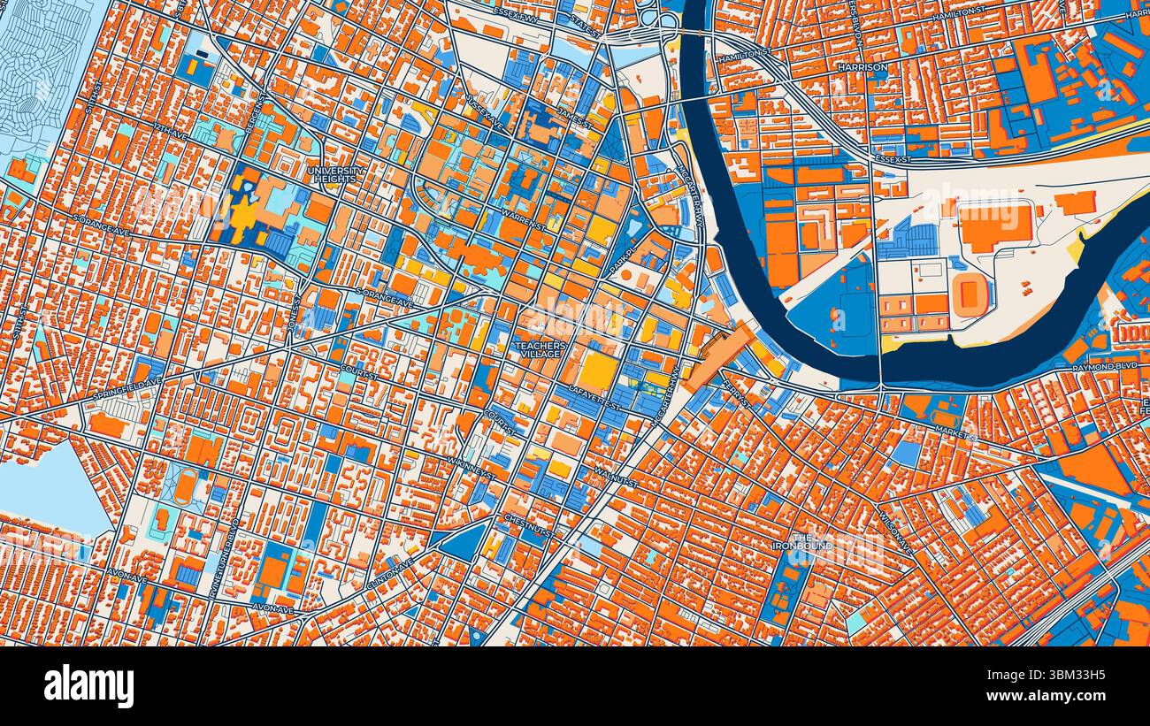 Colorful Newark Art Map with Labels and Buildings with many details for ...