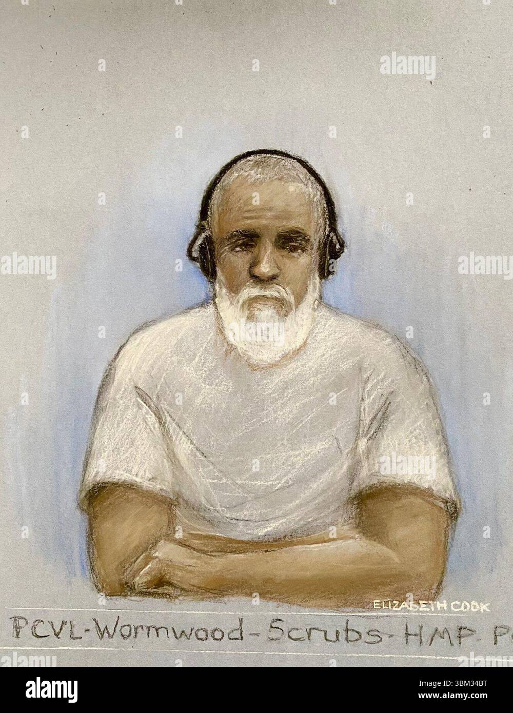 Court artist drawing by Elizabeth Cook of Iraqi national Majid Muhamad ...