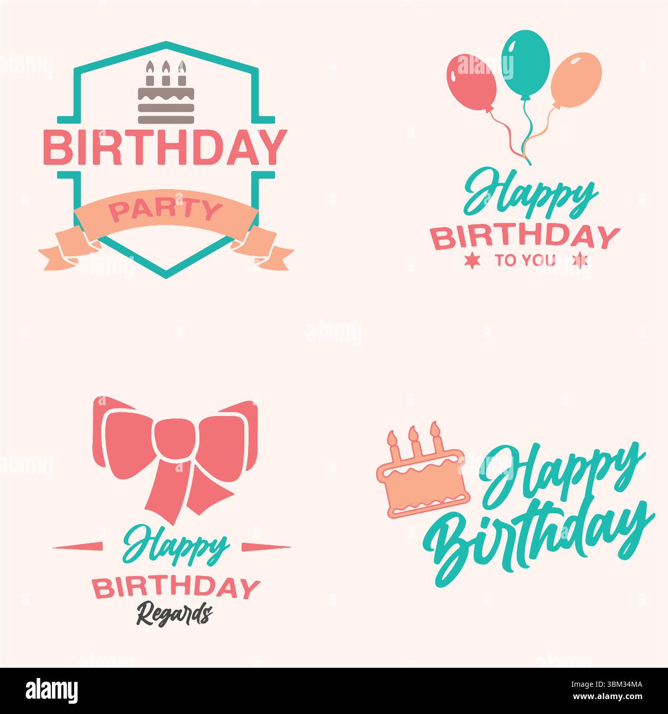 Happy Birthday Vintage Labels Set – Retro Vector Illustration for ...