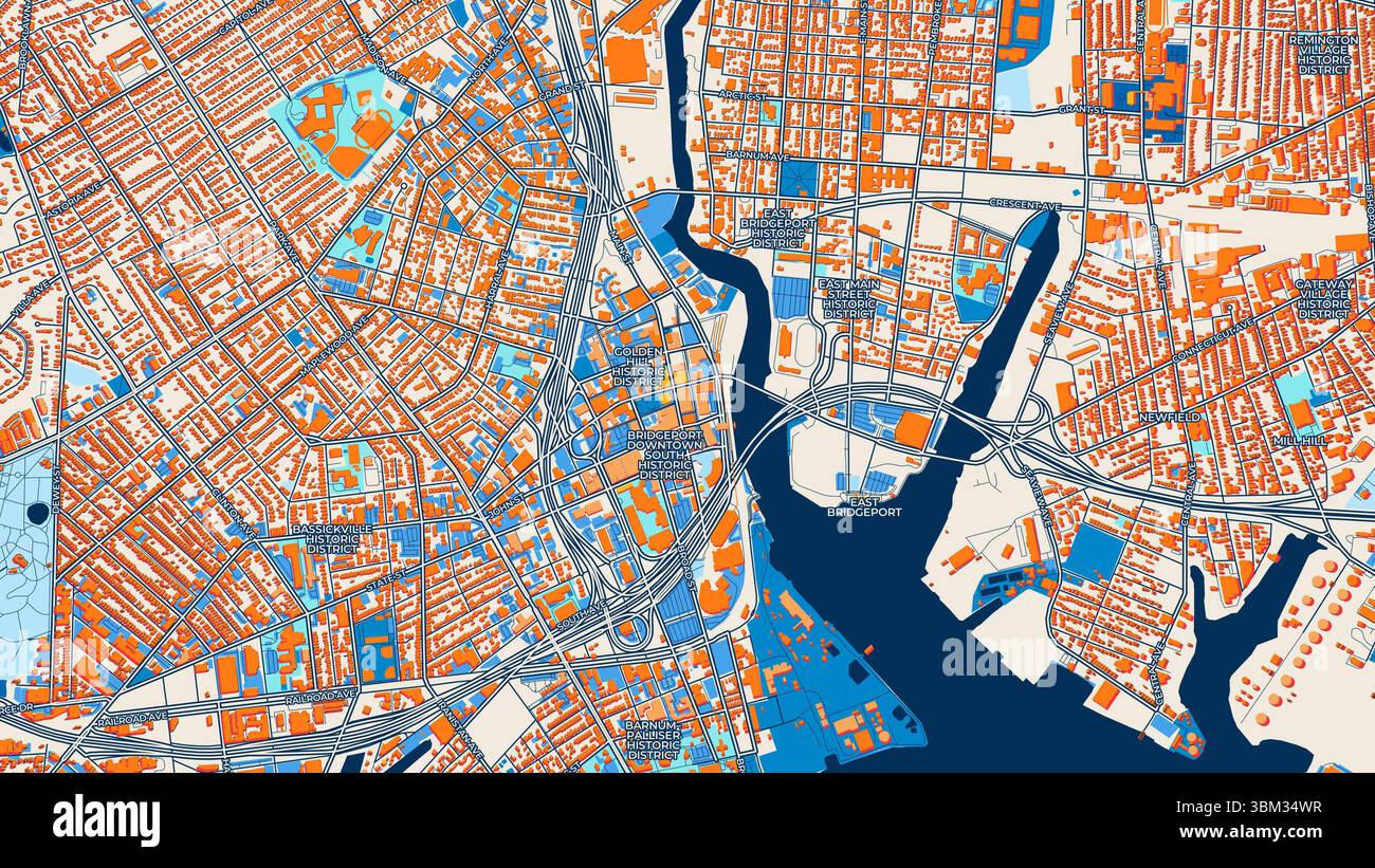 Colorful Bridgeport Art Map with Labels and Buildings with many details ...