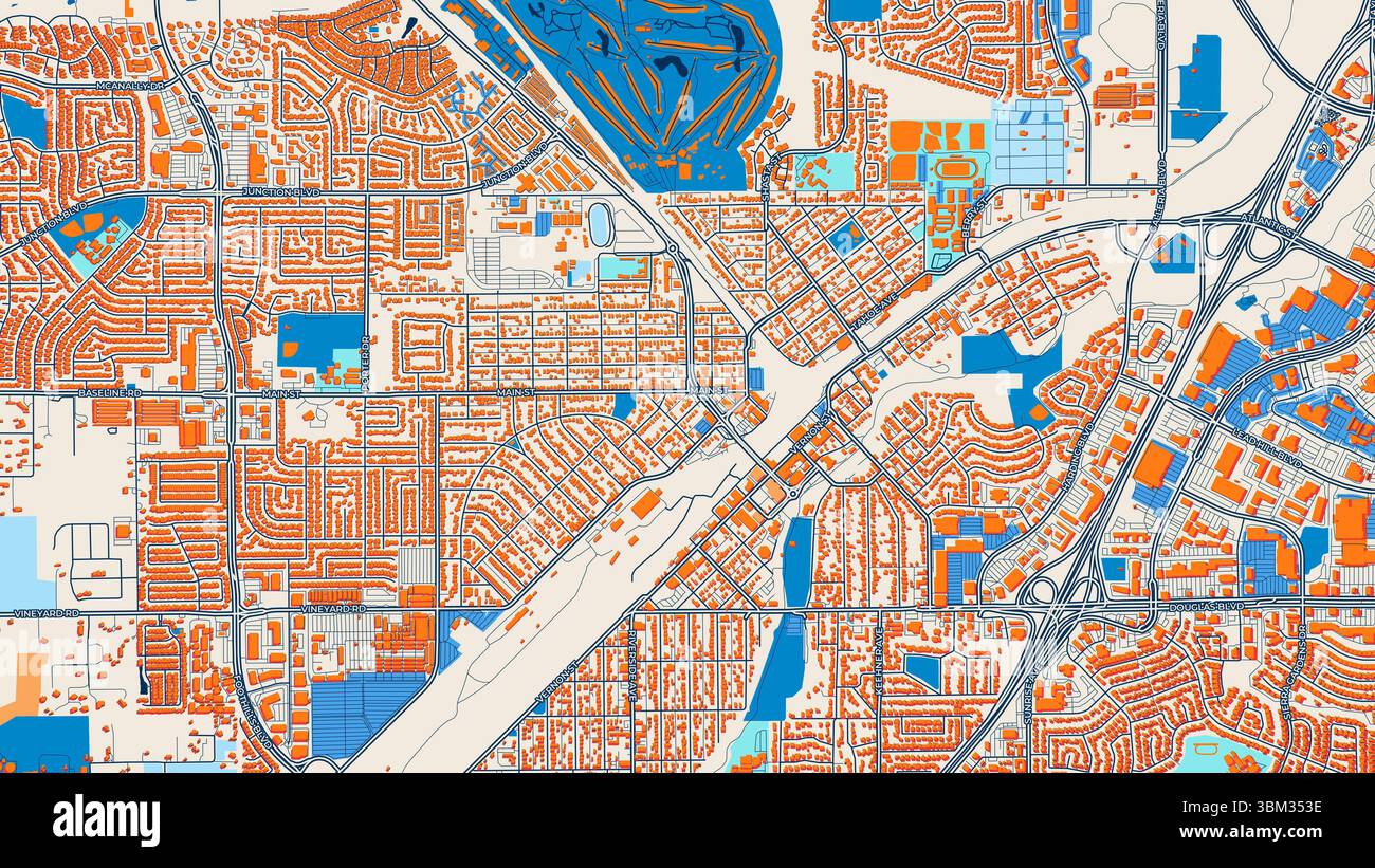 Colorful Roseville Art Map with Labels and Buildings with many details ...