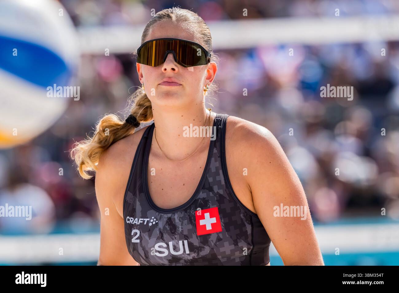 Switzerland's Blocker ESMEE BOEBNER (SUI) (2) competes against Latvia ...