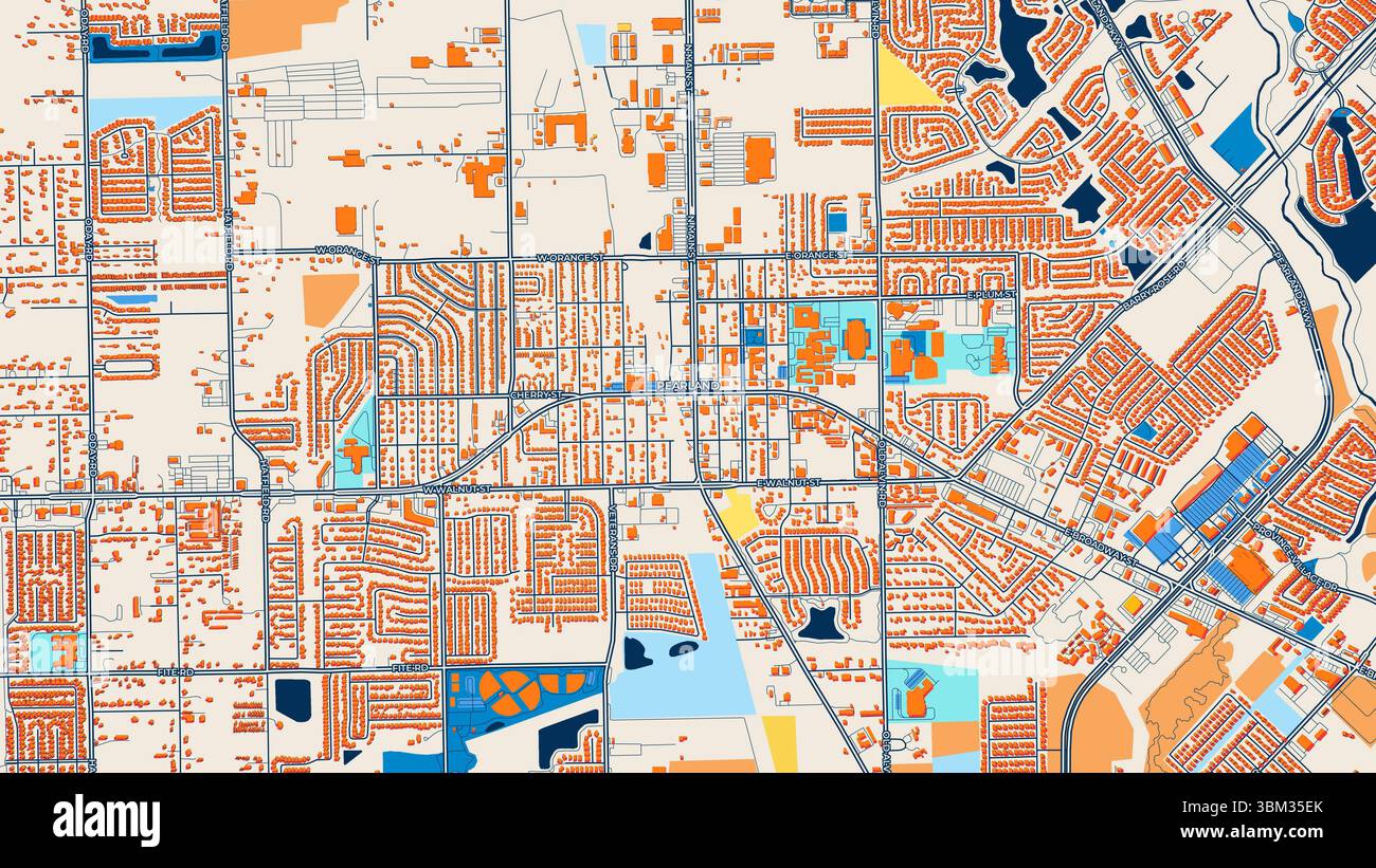 Colorful Pearland Art Map with Labels and Buildings with many details ...