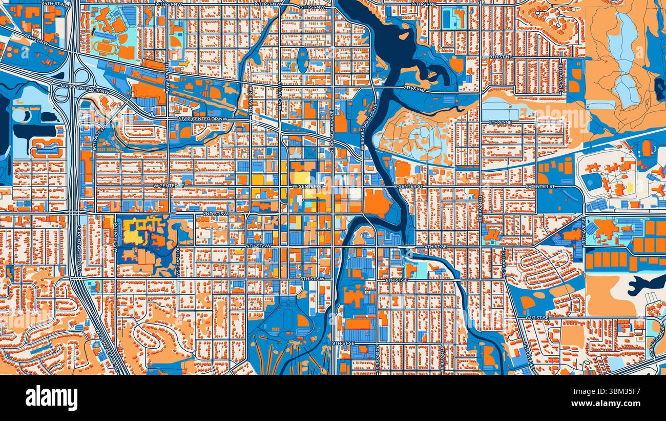 Colorful Rochester Art Map with Labels and Buildings with many details ...