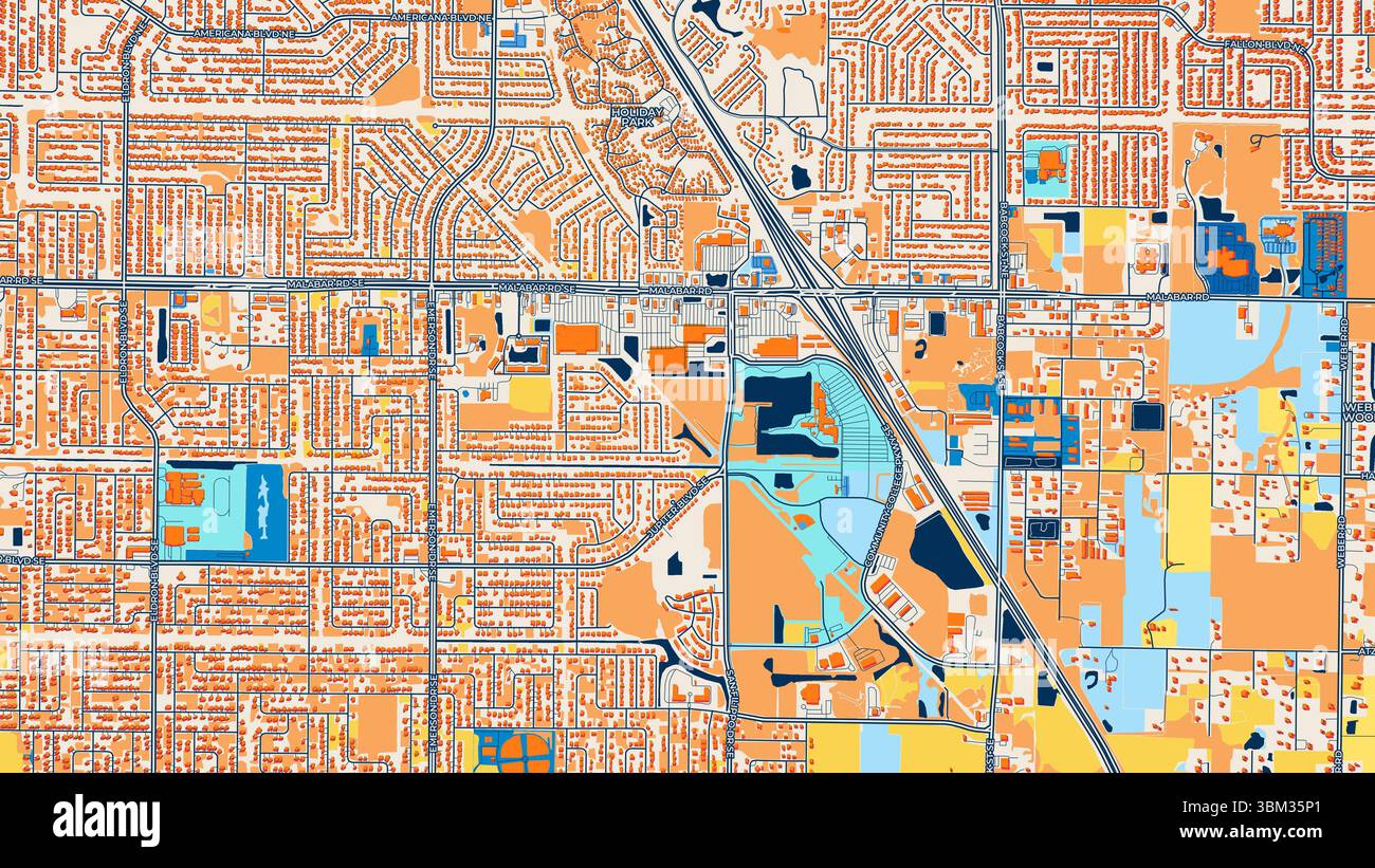 Colorful Palm Bay Art Map with Labels and Buildings with many details ...