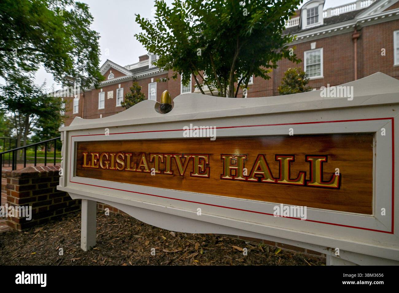 A sign outside the Delaware Legislative Hall is seen at the Delaware State Capitol building on ...