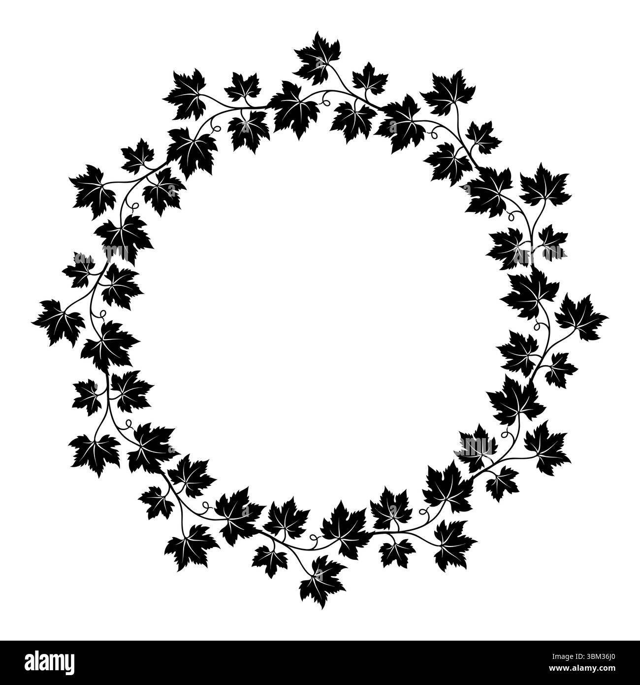 Round frame of grapevine with leaves and tendrils. Autumn harvest ...