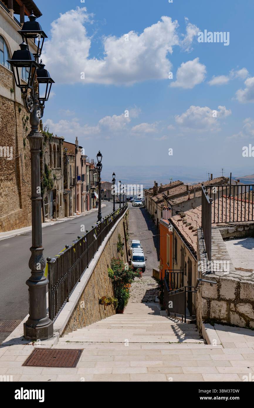 A panoramic street of Acerenza, a medieval village in the province of ...
