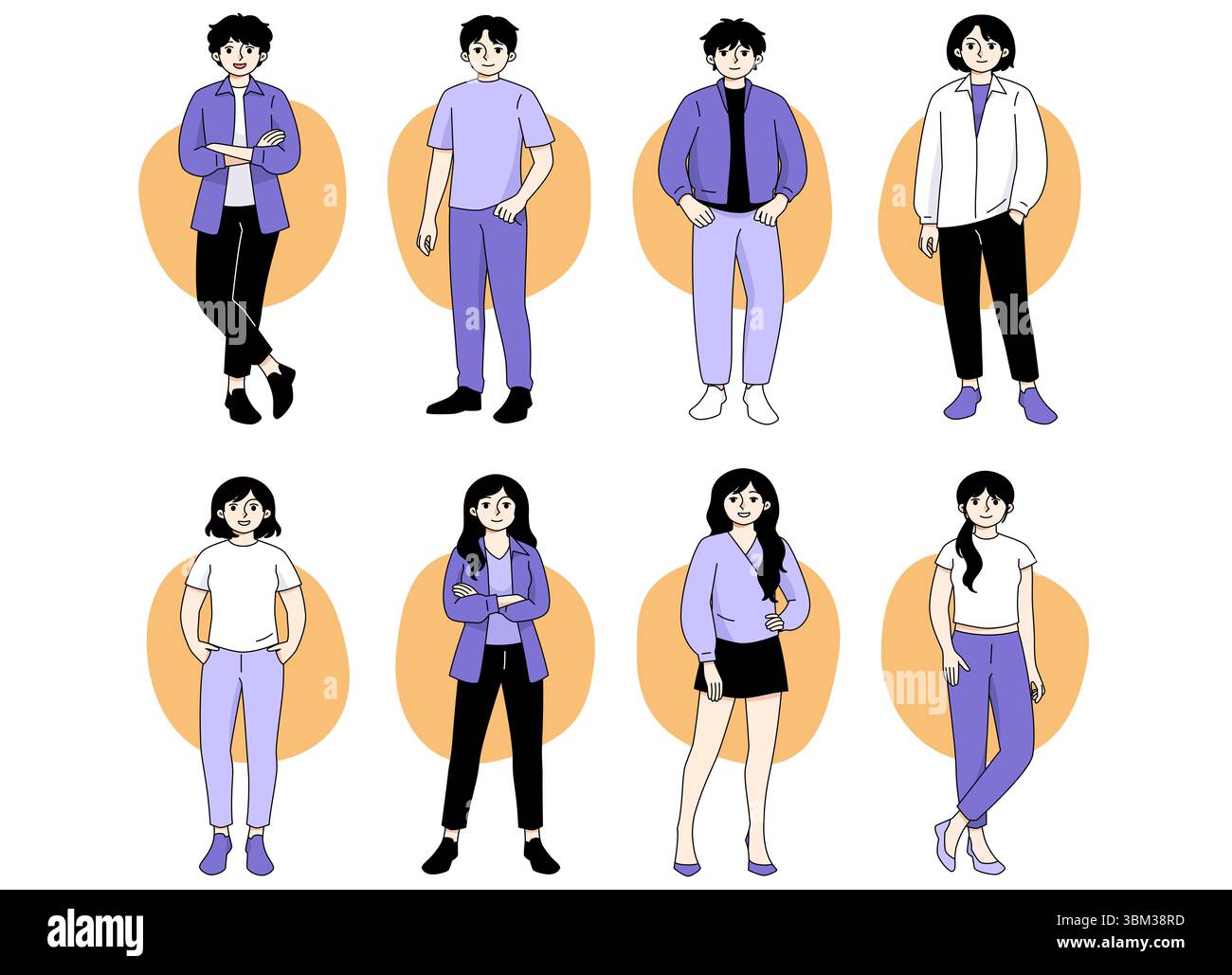 Trendy Character Illustrations Featuring Purple Tones, Perfect for a ...