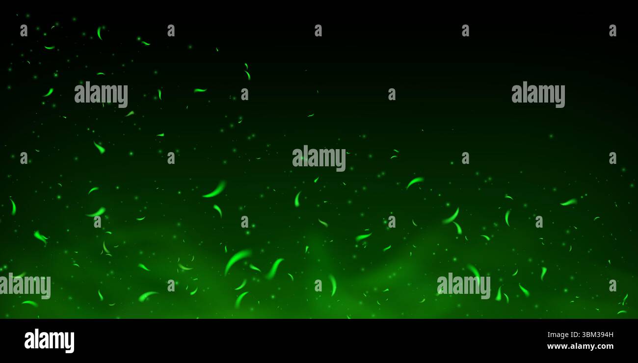 Green magical spark and fire effect on dark smoky background. Glowing ...