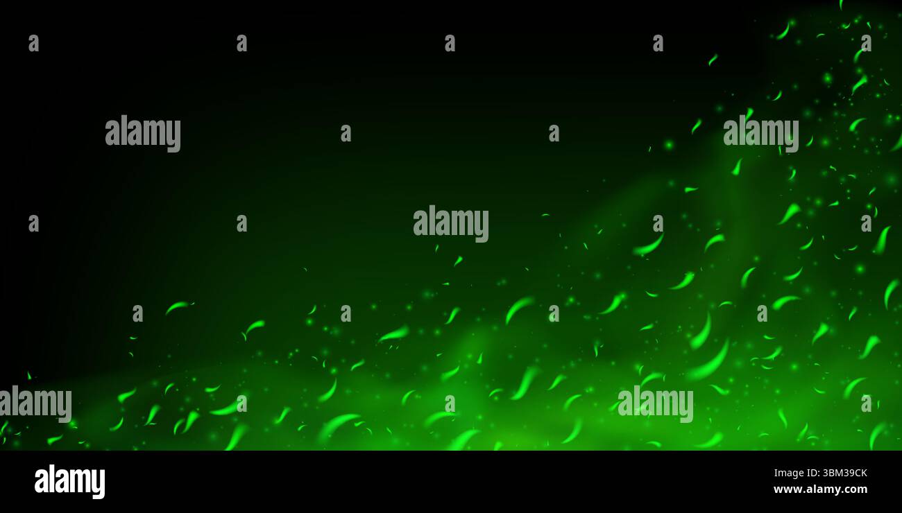 Green fire sparks with glowing embers and toxic mist. Magic flame ...