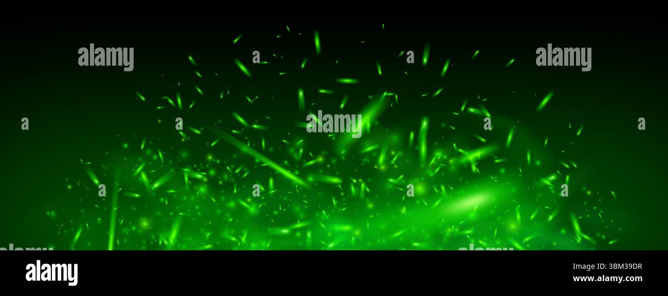Green magic fire and glowing sparks with flame and toxic fog. Dark ...