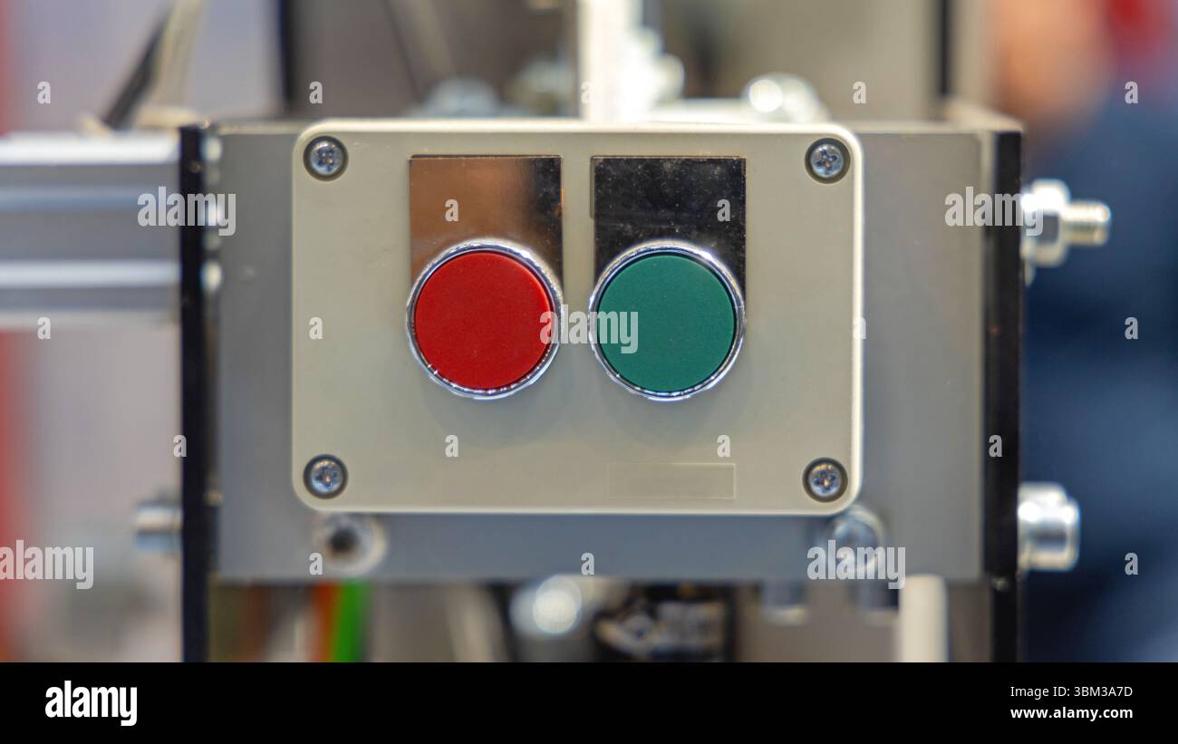 Red and Green Push Buttons Start Stop Control Box at Industrial Machine ...
