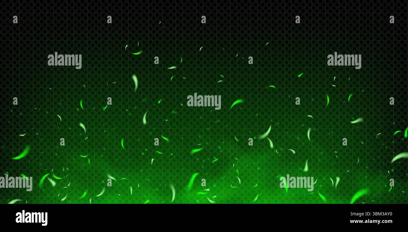 Green fire and glowing sparks with magic light and toxic poison smoke ...