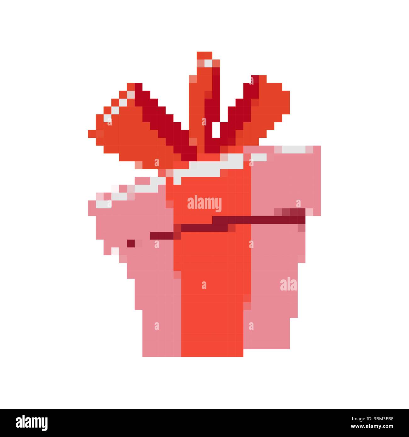 Pixel art gift box with red ribbon in retro 8 bit mosaic style bright ...