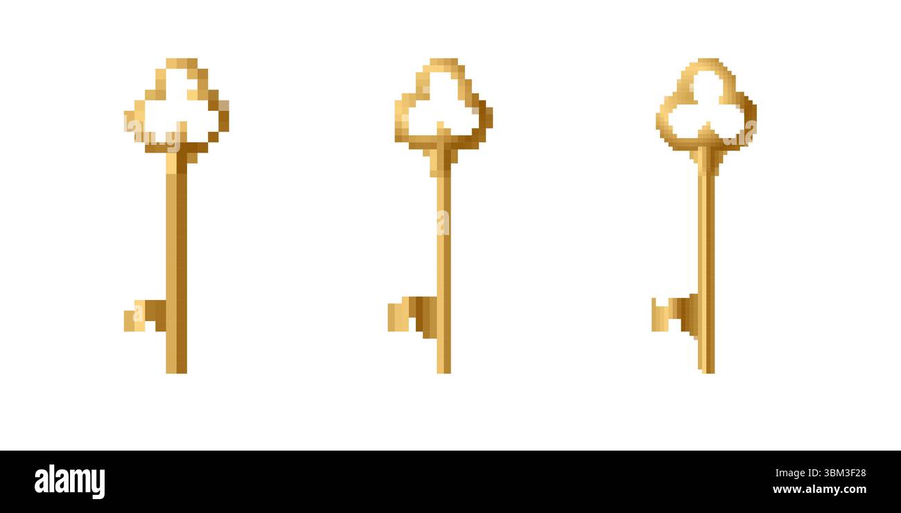 Mosaic style pixel keys in 8 bit design evoking retro gaming and ...