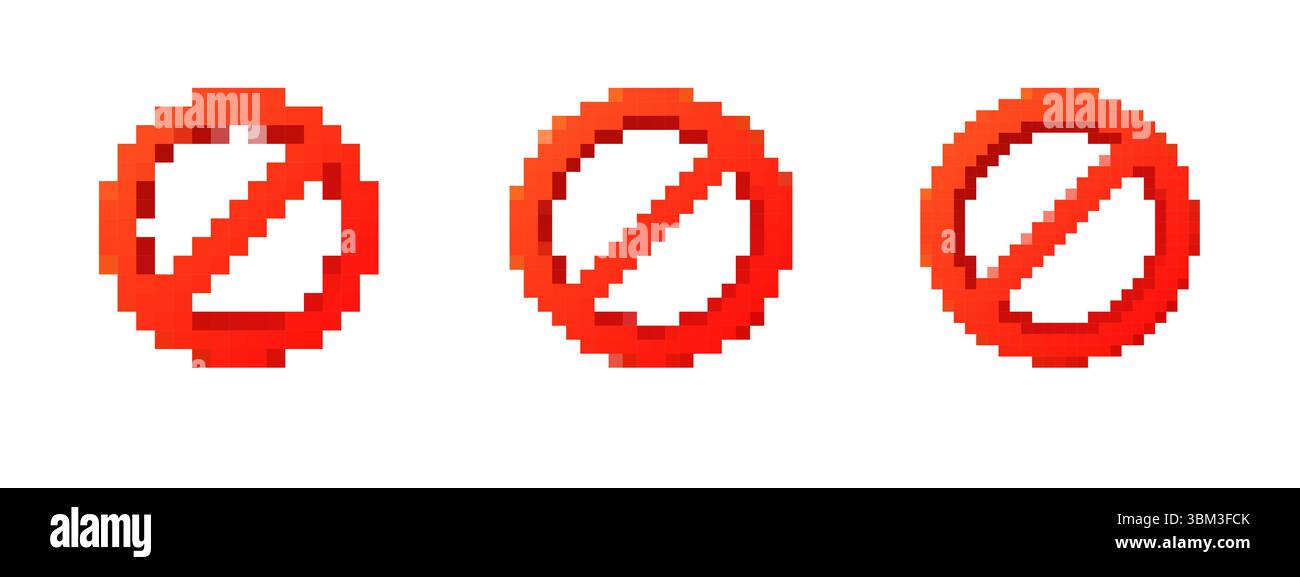 Mosaic pixel red warning signs in classic 8 bit retro art style for ...