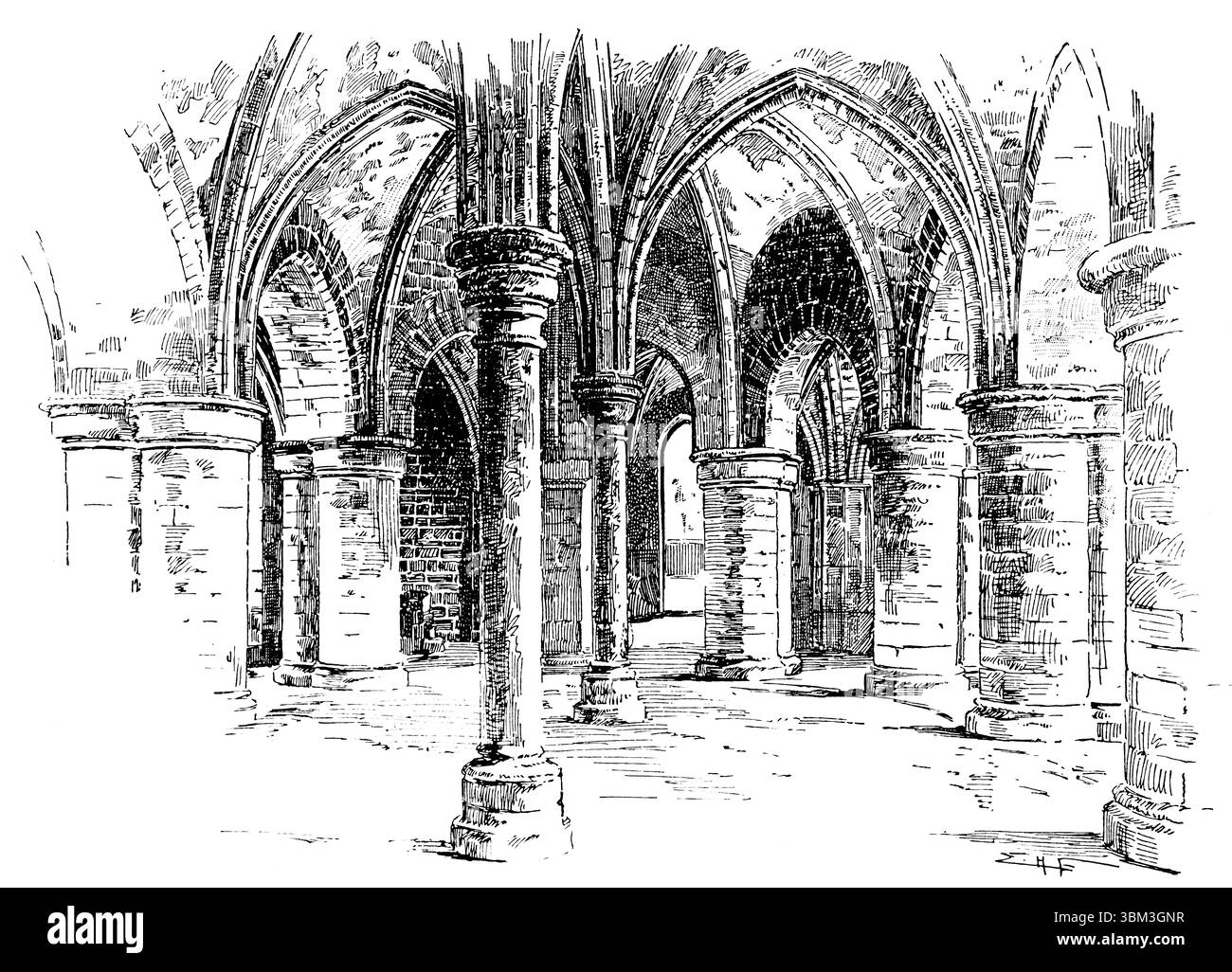 The crypt, Canterbury Cathedral, engraved line illustration from 1892 ...