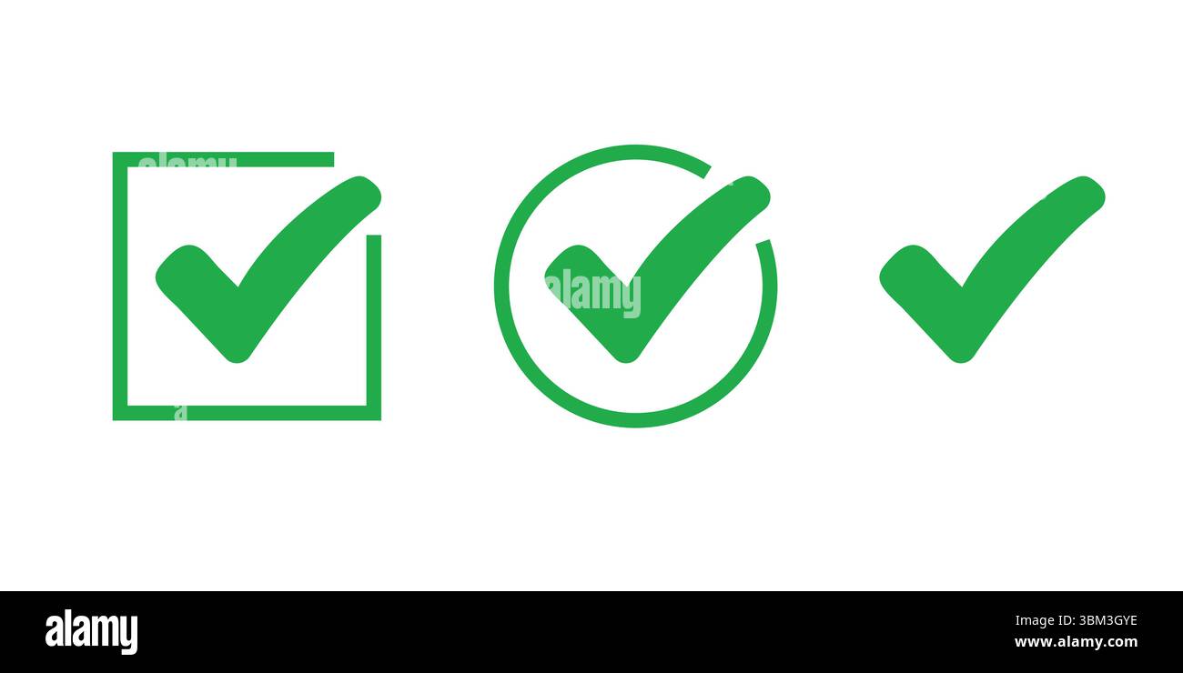 Green check mark and red cross icon set. Circle and square. Tick symbol in green color, vector ...