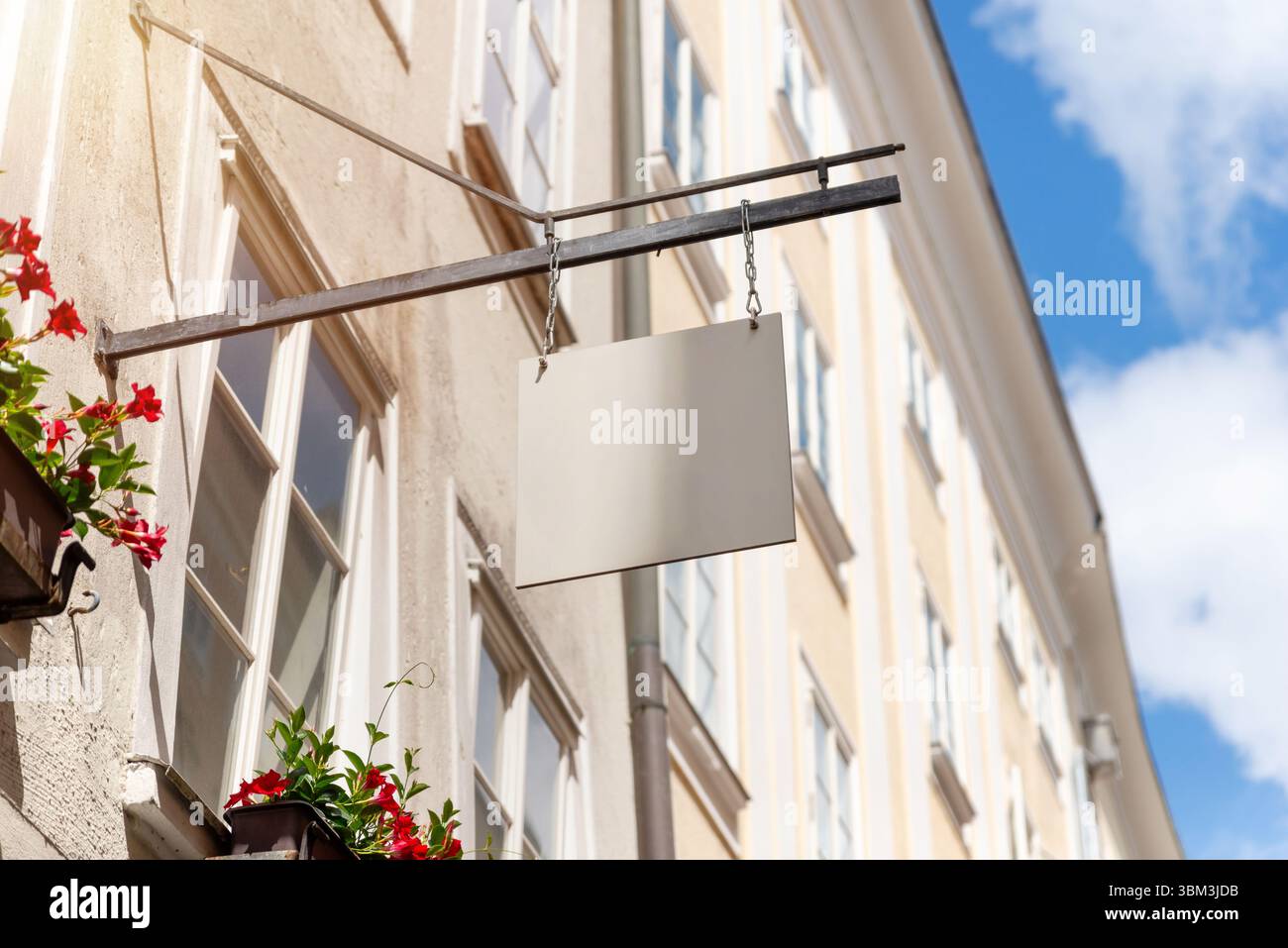 Hanging square shop sign with floral decor and sunny sky, ideal for ...