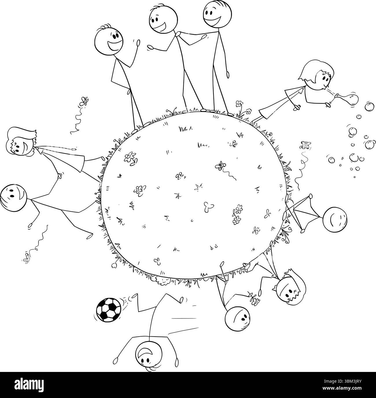 Be sad and alone when everyone is happy together , vector cartoon stick ...