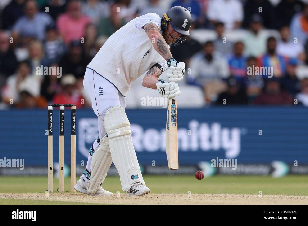 England captain Ben Stokes plays a shot on day five of the first ...