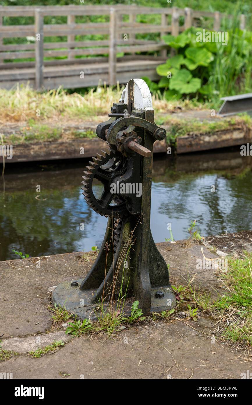 Traditional metal winding gear for a ground paddle used to raise and ...