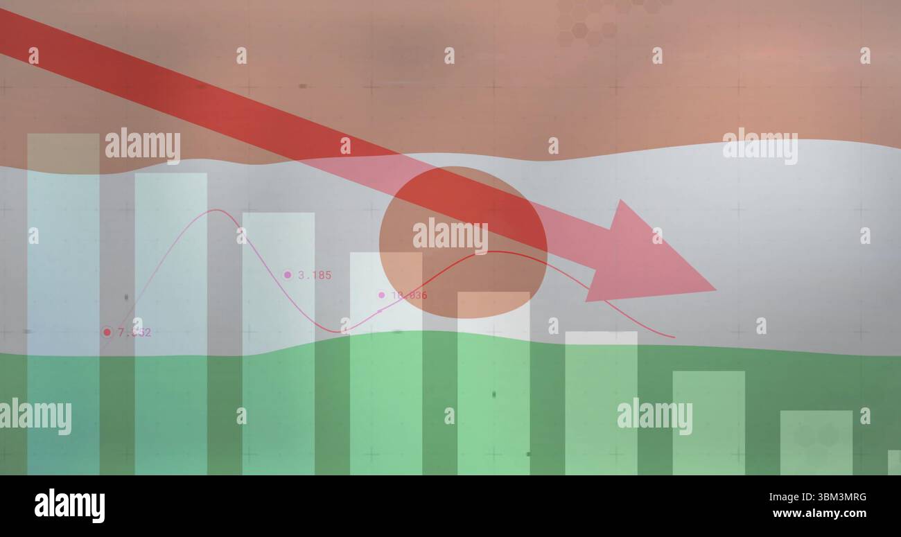 Displaying red arrow sloping down on screen, with vertical bars, red ...