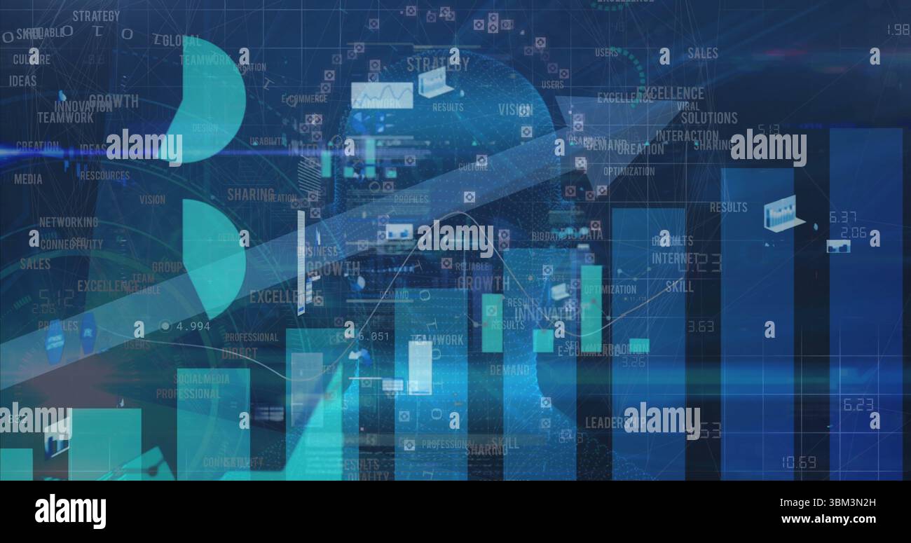 Displaying data visualization interface on virtual dashboard, with bar ...