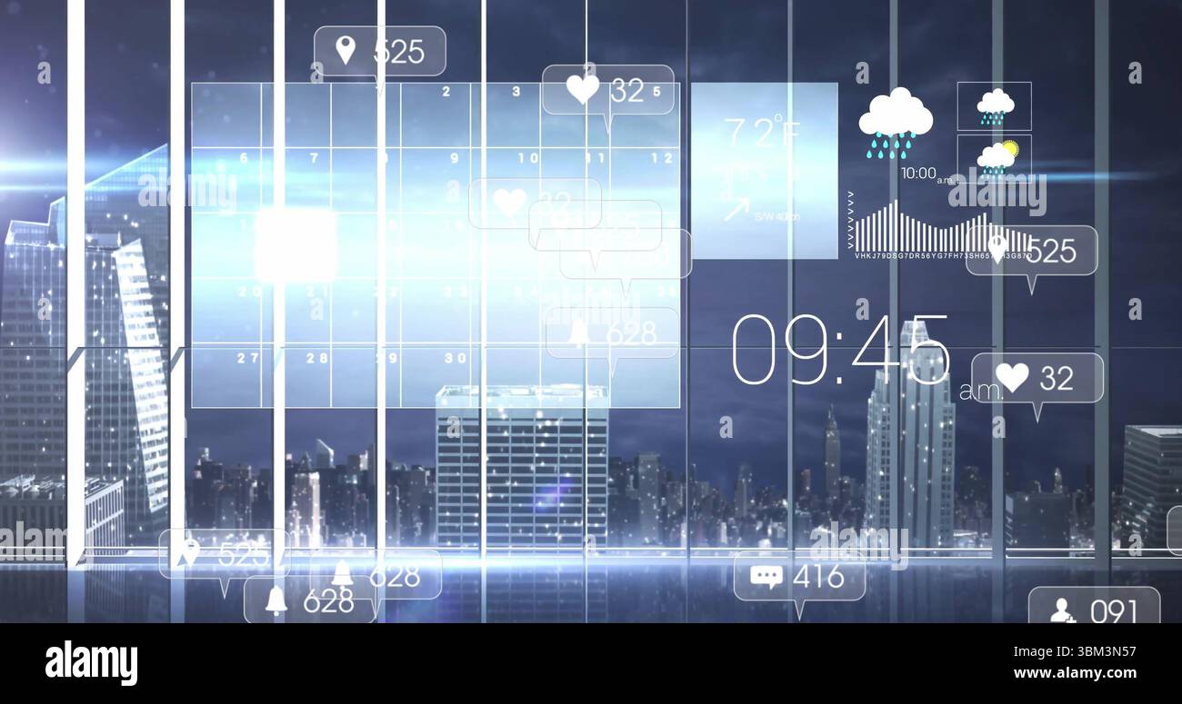 Projecting interface with calendar and icons, clock and temp in control ...