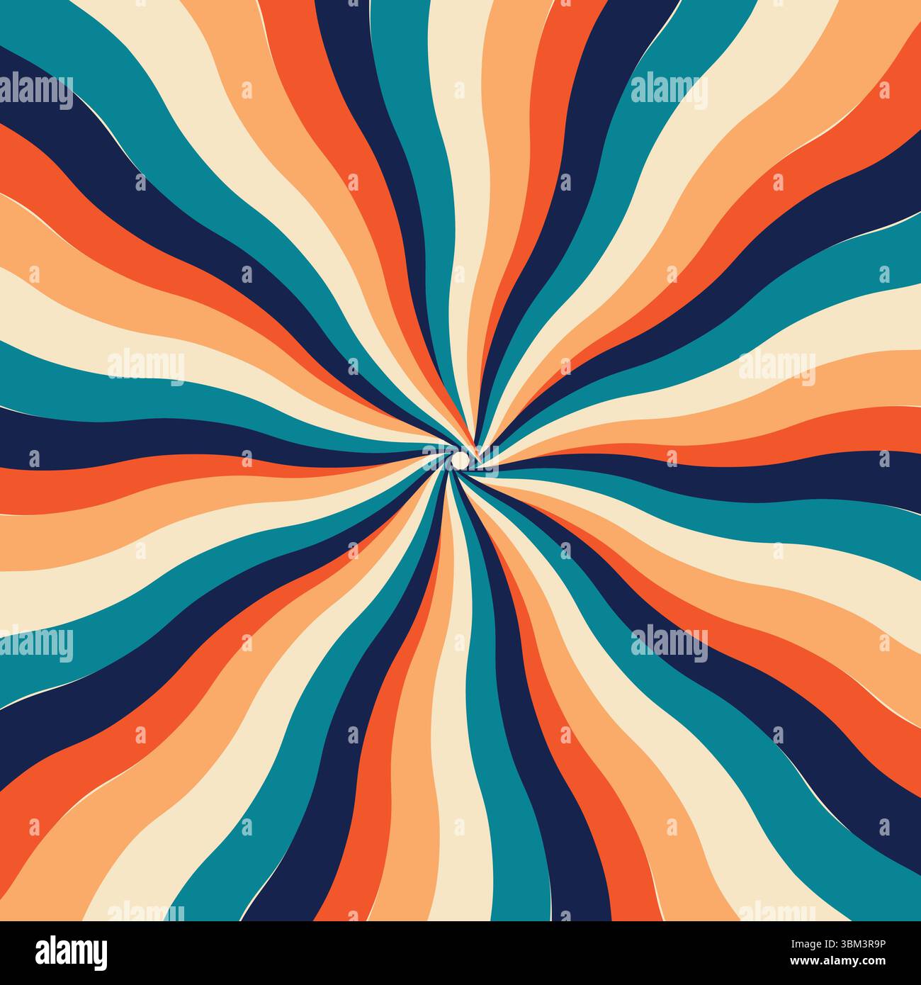 Multicolor retro spiral with vibrant wavy lines in teal, orange, and ...