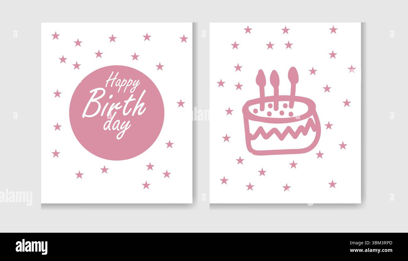 Charming minimalist birthday card designs featuring a pink cake with ...