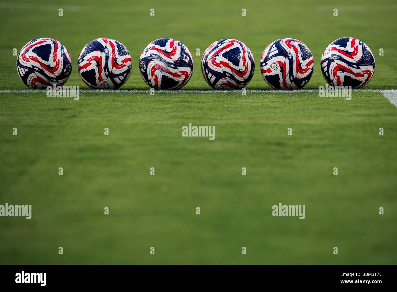 The official FIFA Club World Adidas match balls are lined up on the ...