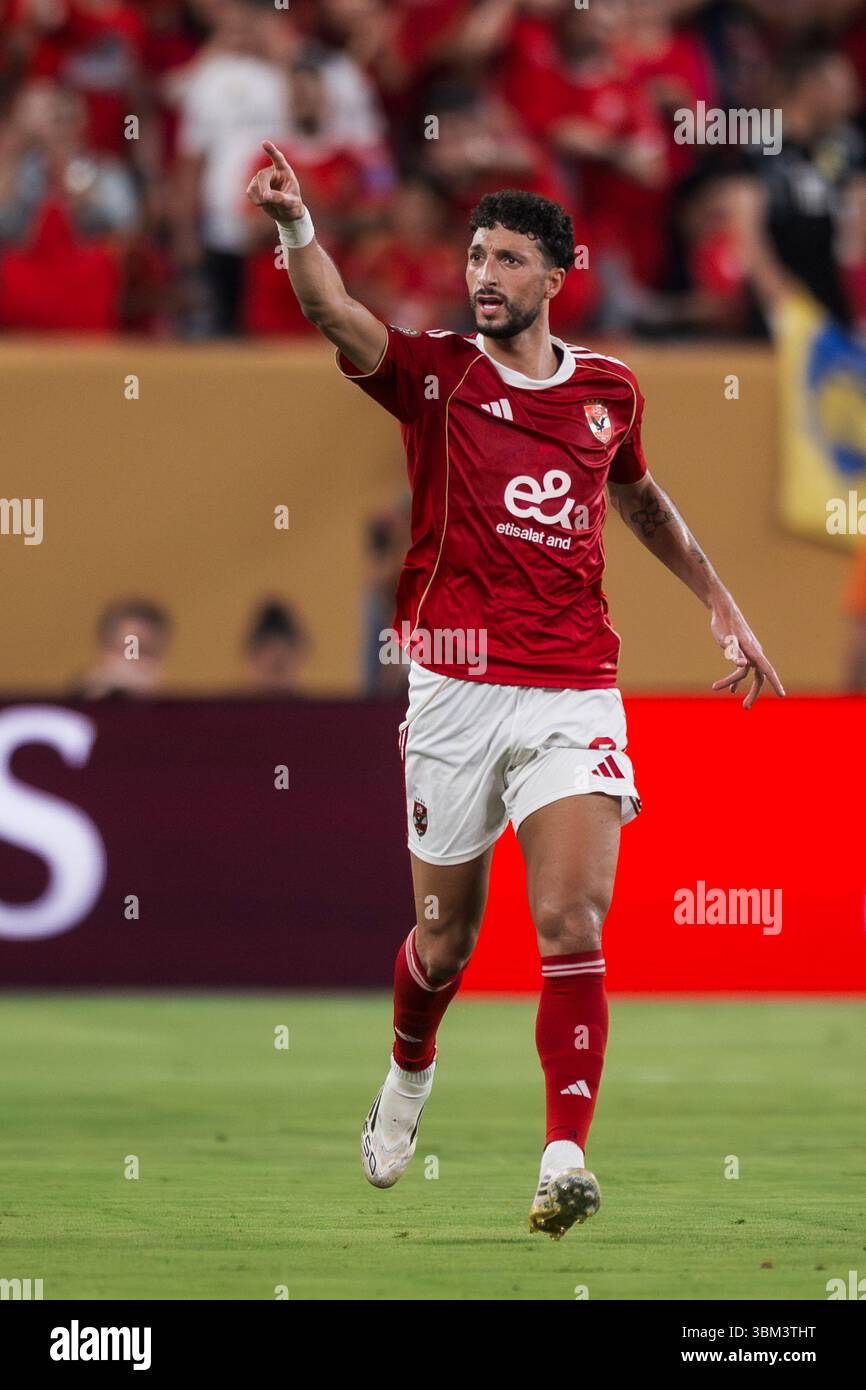 Wessam Abou Ali of Al Ahly FC celebrates after scoring the opening goal ...