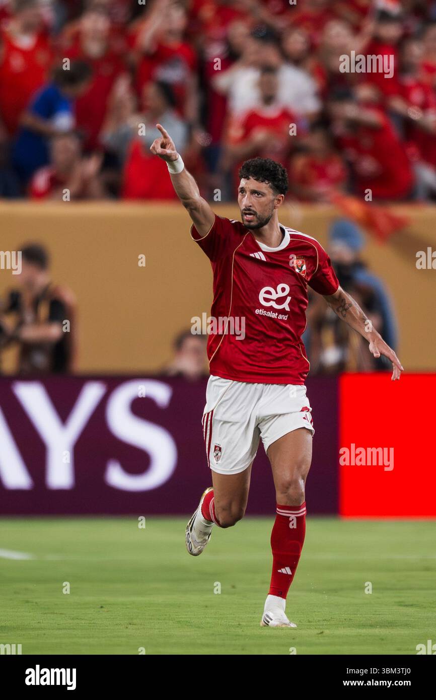 Wessam Abou Ali of Al Ahly FC celebrates after scoring the opening goal ...