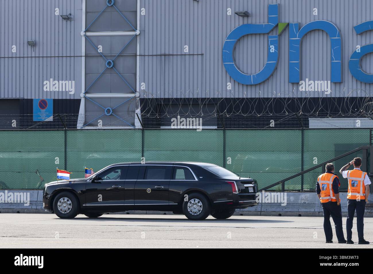 SCHIPHOL - 'The Beast,' US President Donald Trump's car, is ready at ...