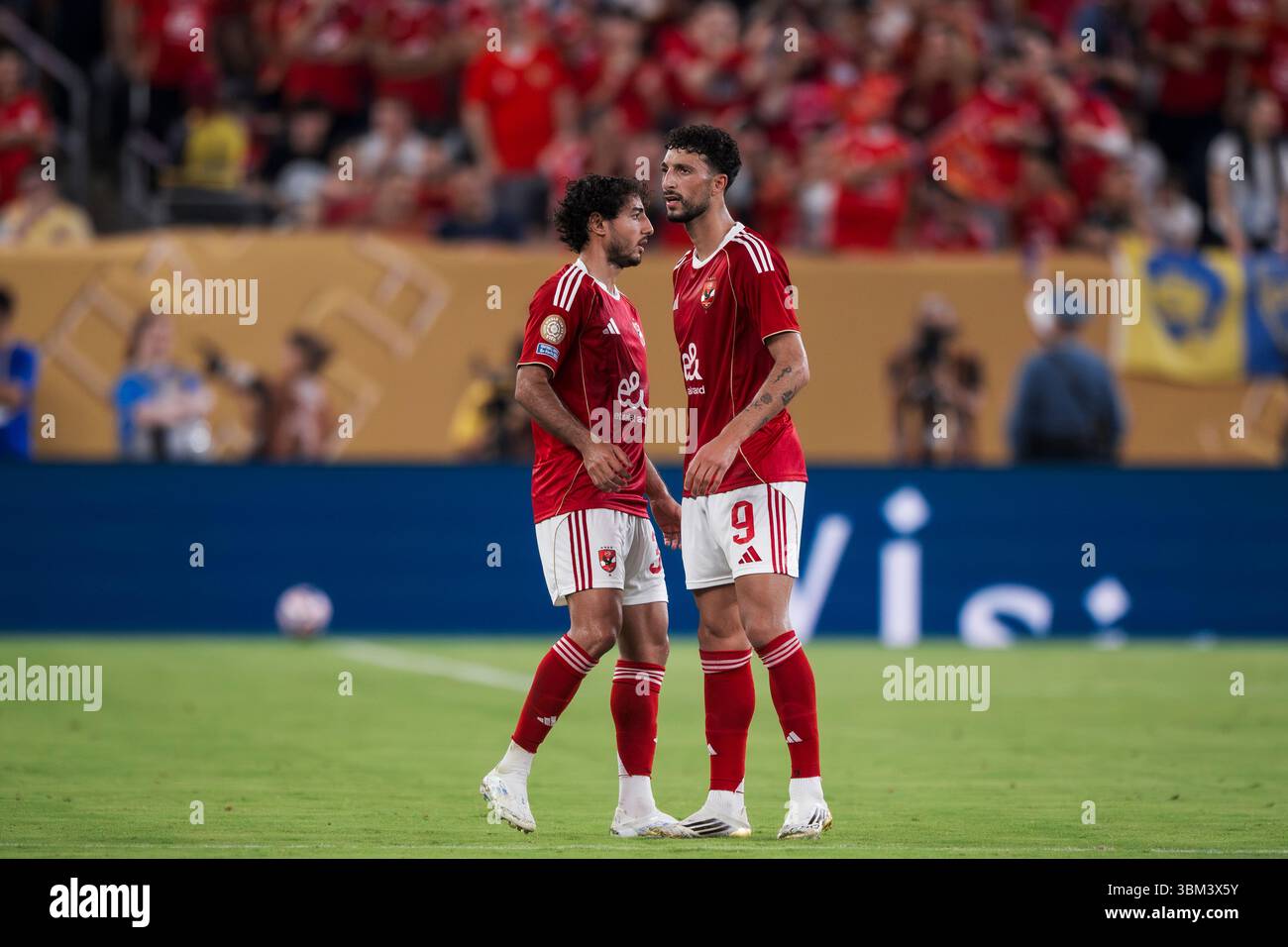 Wessam Abou Ali of Al Ahly FC celebrates with Mohamed Hany of Al Ahly ...