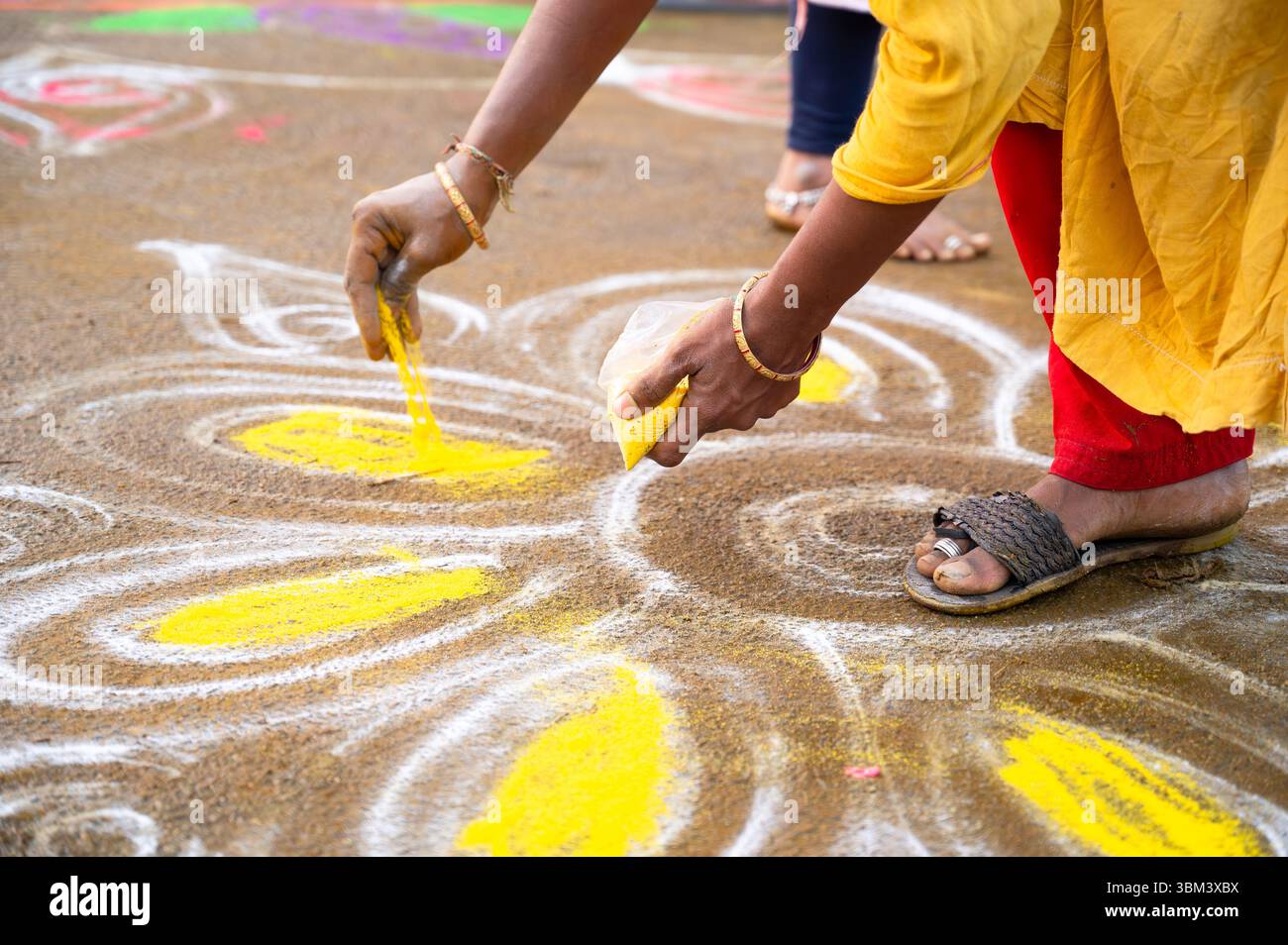 Kolam, Colorful Sandpainting With Rice Powder Drawn By Women And Girls ...