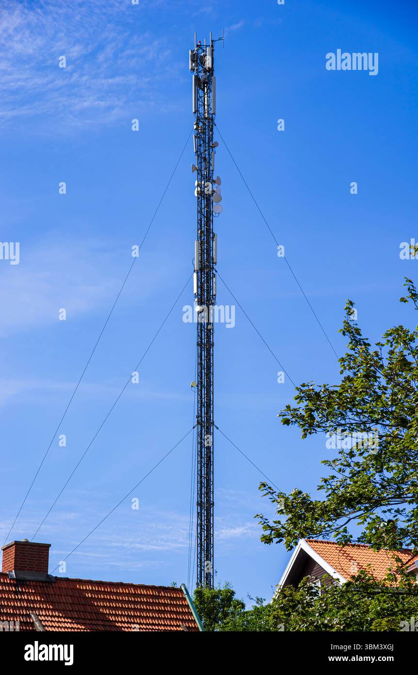 Telecommunications transmission mast in the town centre of Lysekil ...