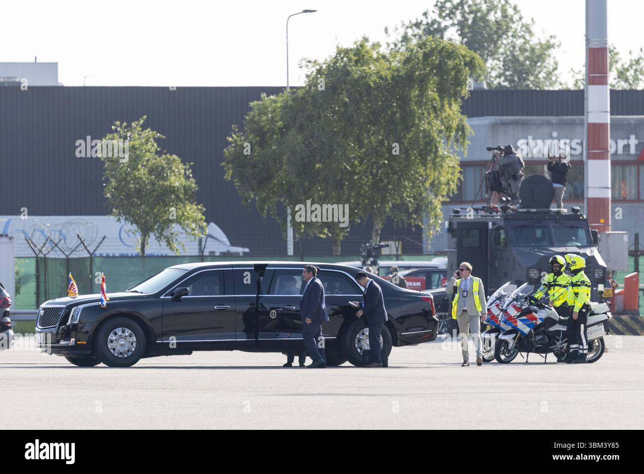 SCHIPHOL - 'The Beast,' US President Donald Trump's car, is ready at ...