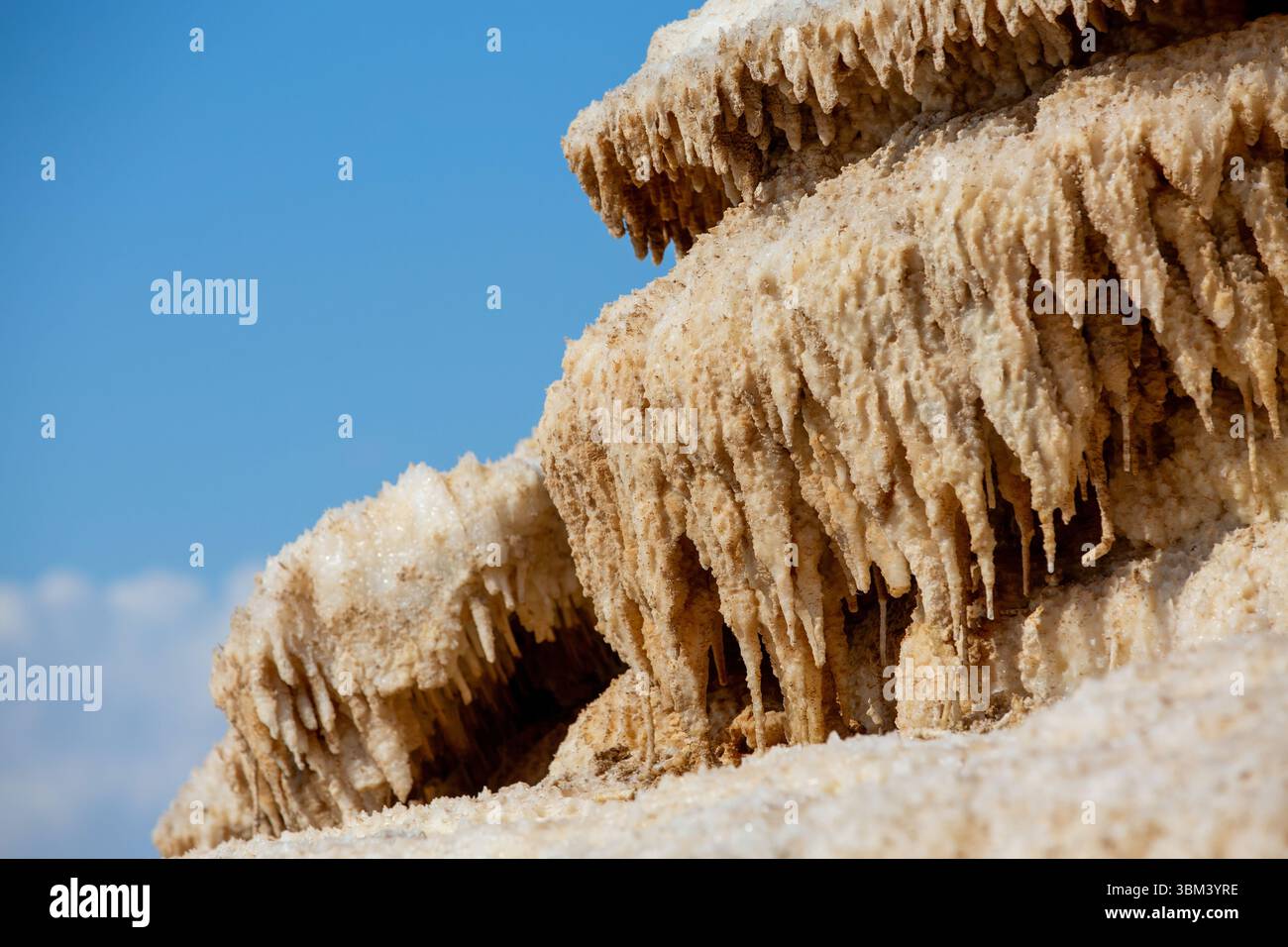Natural salt stalactites crystals at the Dead Sea, lowest point on ...